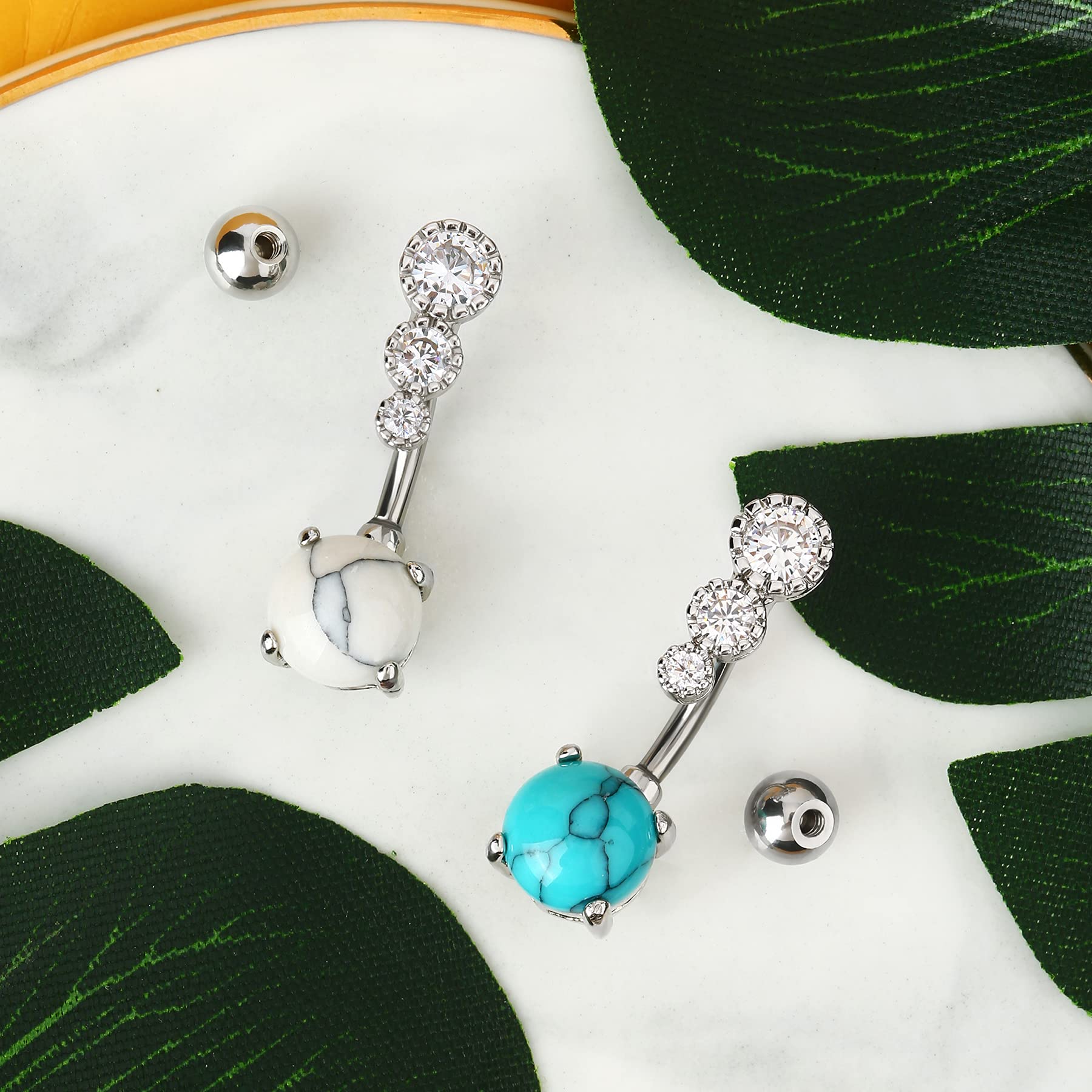 CM Crareesi Mania Turquoise Stone 14g Fashion Piercing Belly Button Rings Navel Piercing Rings Belly Button Jewelry