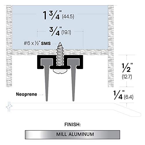 Legacy Manufacturing, LLC. Mortised Door Sweep with Double Silicone Lip in Mill Aluminum (7183MA), SMS #6 x 1/2'' Supplied (48'' L x .75'' W x .75'' H)