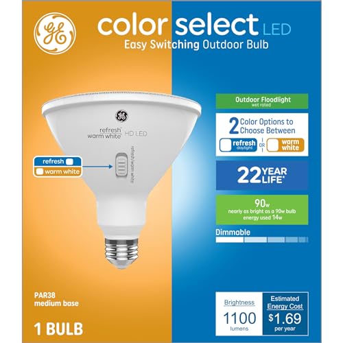 GE Color Select LED Light Bulb, 90 Watt, Refresh Daylight or Warm White, PAR38 Outdoor Floodlight (1 Pack)