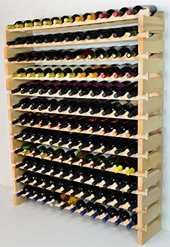 sfDisplay.com,LLC. Modular Wine Rack Beechwood 48-144 Bottle Capacity 12 Bottles Across up to 12 Rows Newest Improved Model (144 Bottles - 12 Rows)