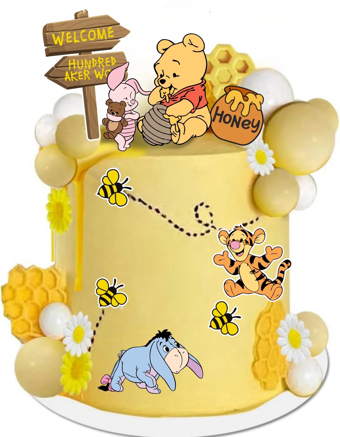 Classic Winnie Cake Topper Set Cute Baby Shower Birthday Cake Toppers Double-Side Pooh Cutouts(12 Pack)