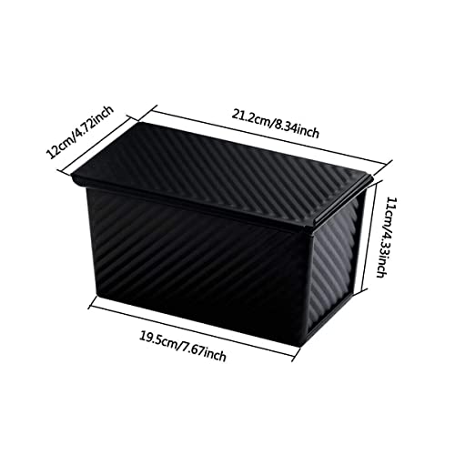 Kofebe Non-Stick Loaf Pan Carbon Steel Corrugated Baking Bread Pan Bread Toast Mold with Cover for Oven-1lb (450g) Black