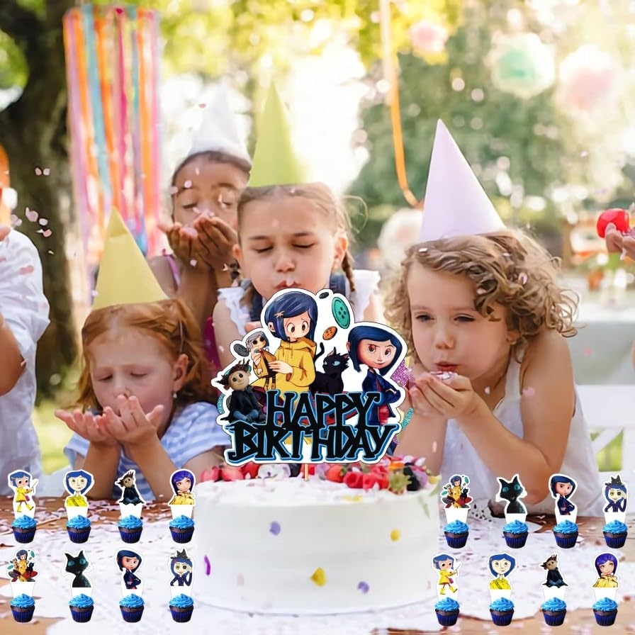 Coraline Birthday Party Decorations include 25pcs Cake Topper and Cupcake Toppers Sets for Coraline Birthday Party Supplies
