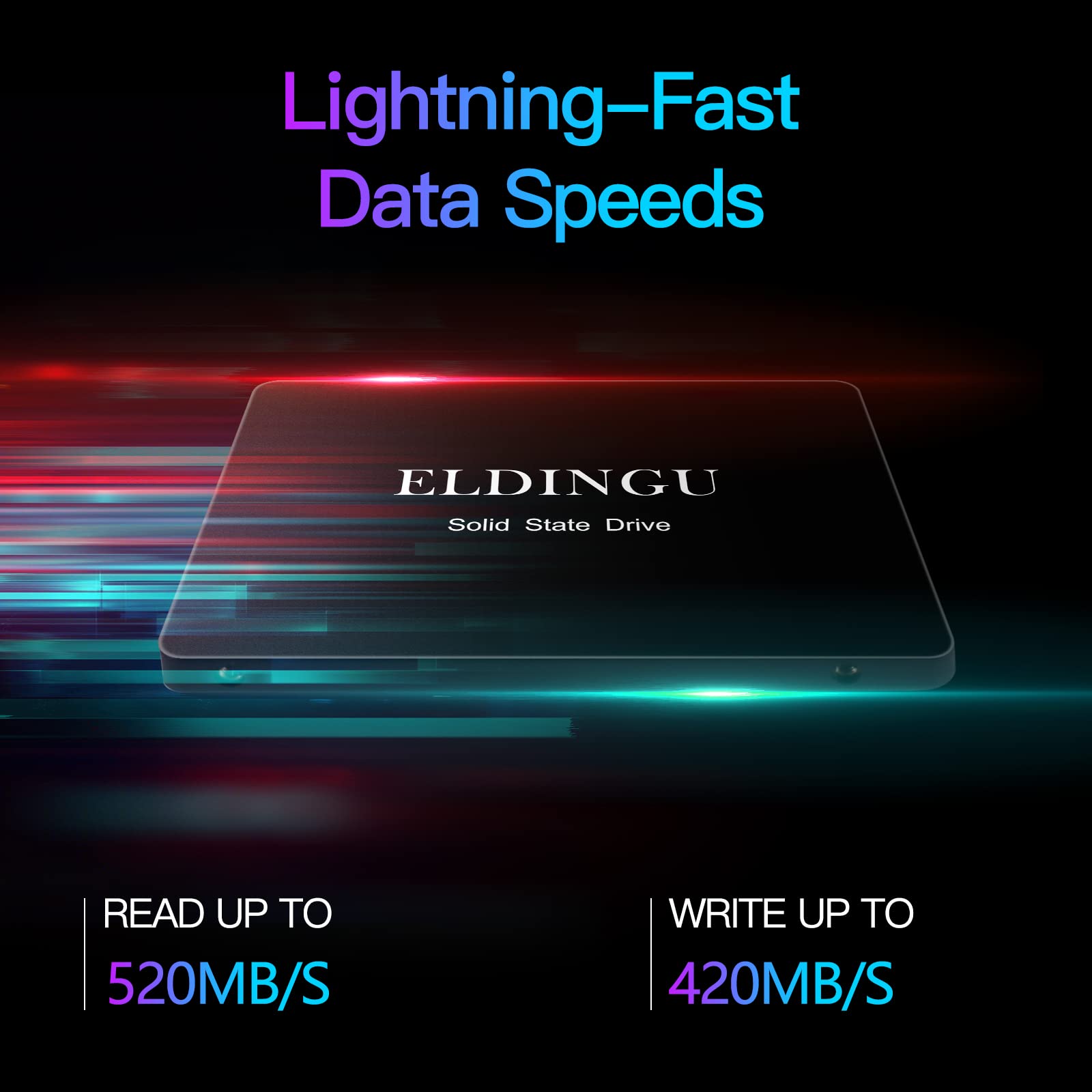 Eldingu SSD 256GB 2.5″ SATA III 6Gb/s 3D NAND Internal Solid State Drive with Sata Cable Up to 520Mb/s for Laptop and Pc H660 (Black 256gb)