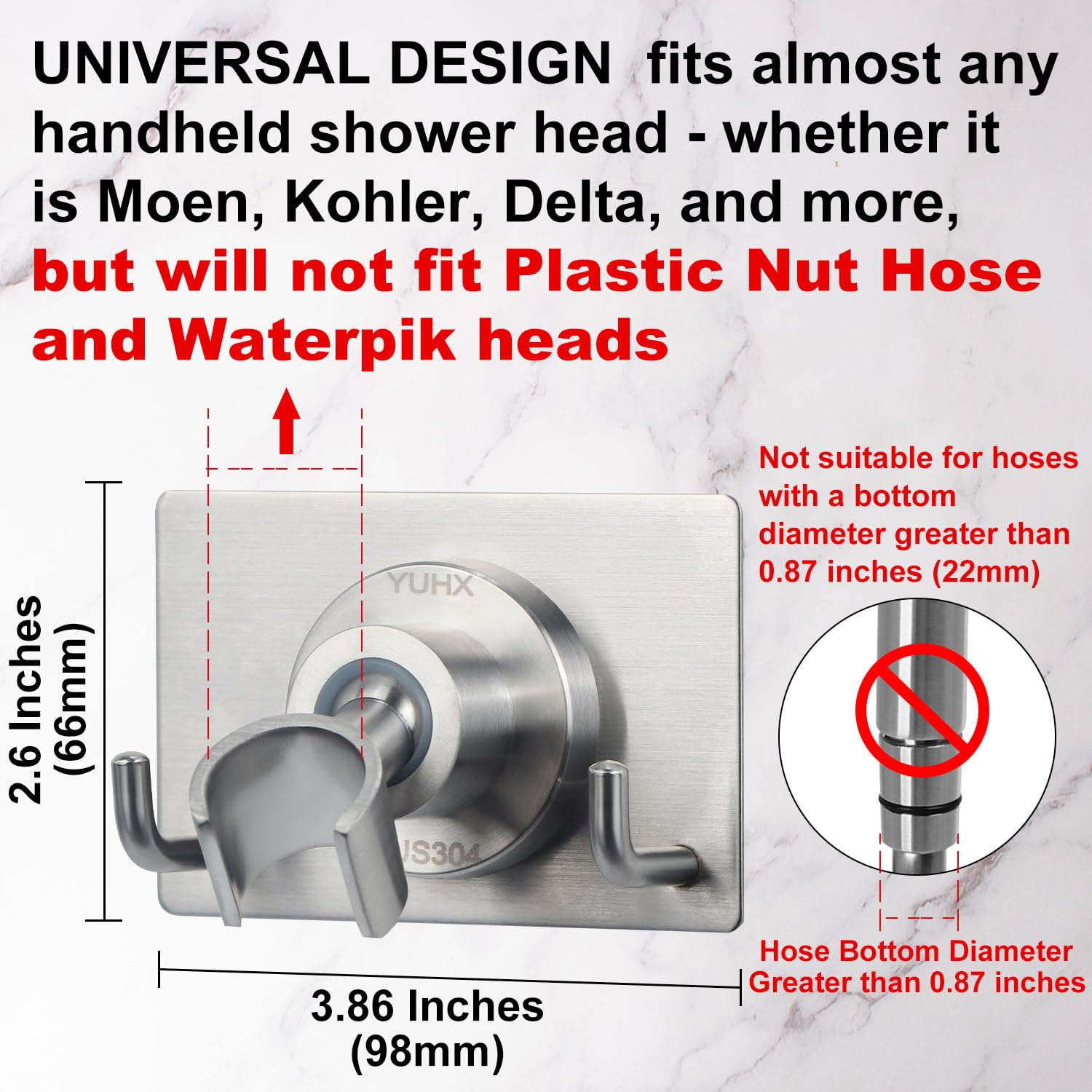 Shower Head Holder All Metal Strong Adhesive and Drilling Screws Two Installation Methods, Adjustable Handheld Shower Head Mount,Stainless Steel Hand held Showerhead Wand bracket