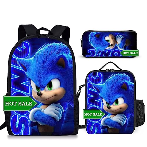 Jpsxnwv 3PCS Game Backpack Set Durable Casual Daypack Bag Cartoon BookBag 17 Inch Backpack with Reusable Lunch Bag Pencil Case for Boys Girls Teens