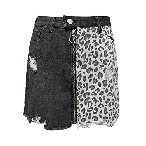 Denim Skirts for Women Above Knee Length Womens Casual Elegant Leopard Prints Pockets Zip Skirt Red Skirts