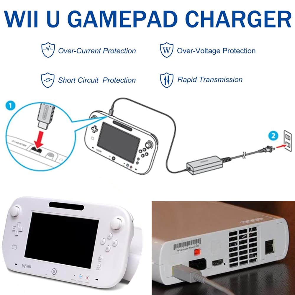 Wii-U Gamepad Charger Cord, TFSeven AC Power Adapter Charger Wiiu Charging Cable Power Supply Cord for Nintendo Wii U Gamepad Remote Controller