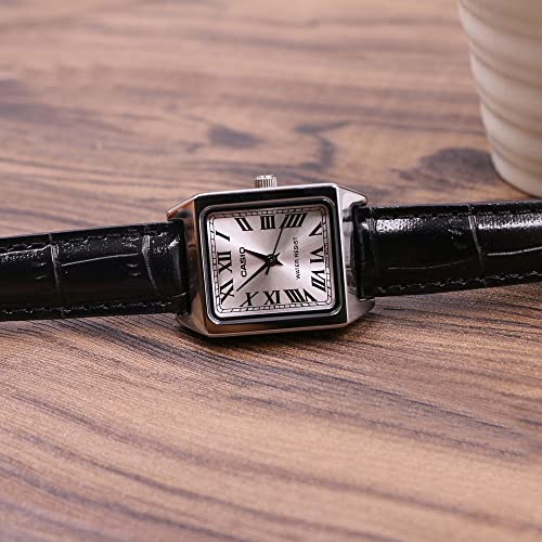 Casio LTP-V007L-7B1 Women's Rectangular Leather Strap Silver Roman Dial Dress Watch