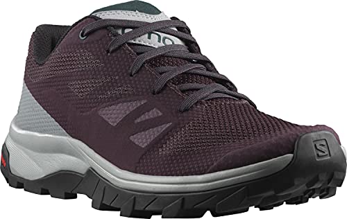 Salomon Outline Hiking Shoes for Women, Wine Tasting/Quarry/Green Gables, 6