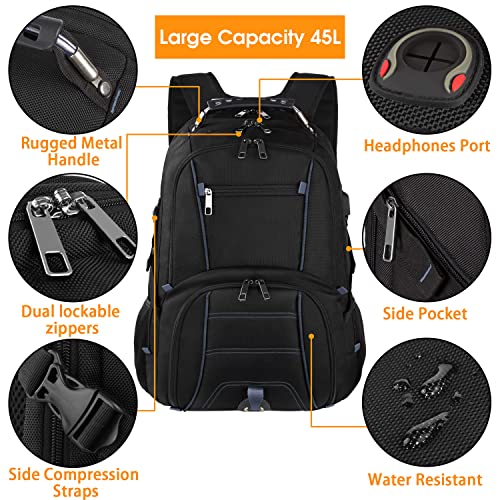 LTINVECK Extra Large 50L Travel Laptop Backpack, Computer bag Backbag with USB Charging Port, TSA Friendly Durable Big RFID Heavy Duty Business Tech Backpack Fits 17 Inch Laptops for Men Women