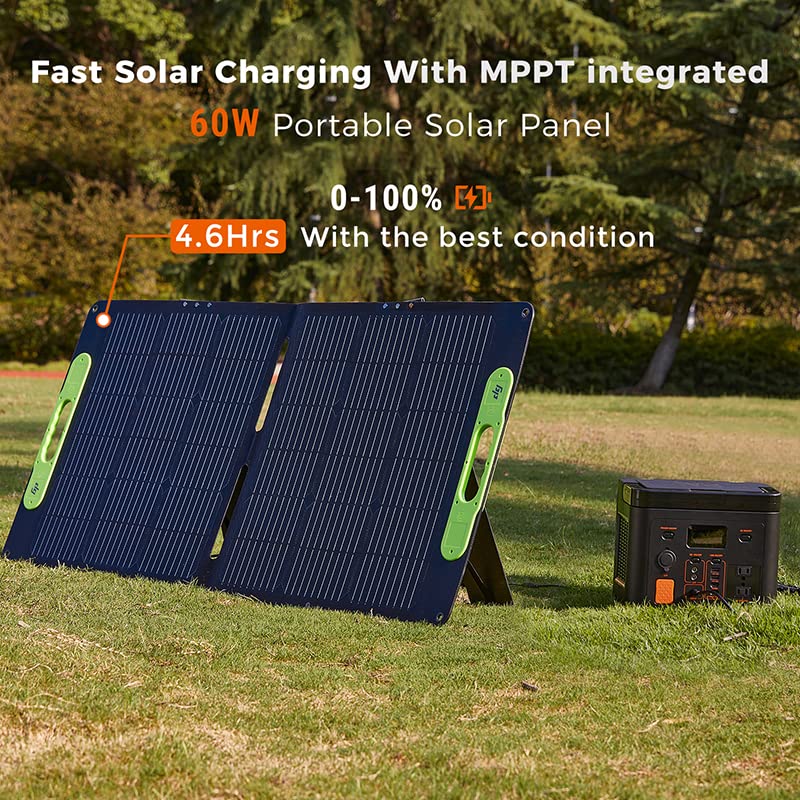 Green Power Solar Generator 300W Portable LiFePO4 Power Station 256Wh and Solar Panel 60W with 2 AC Outlet 110V/300W Solar Mobile Battery Packup for Outdoors Camping Hunting Home Emergency