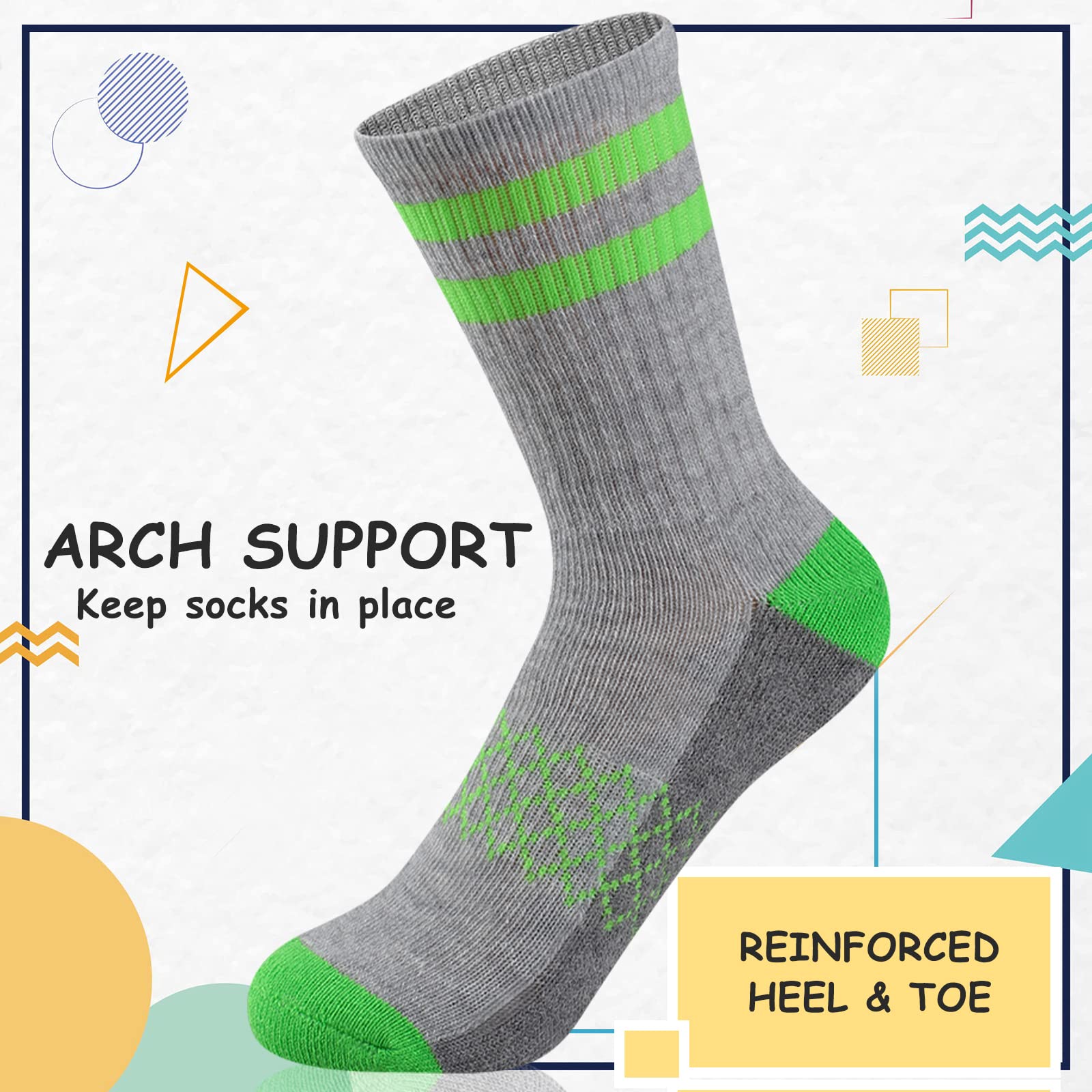 Comfoex Boys Crew Socks 8-10 6-8 4-6 Years Old Athletic Long Cotton Socks For Kids Half Cushioned Calf Socks 6 Pairs