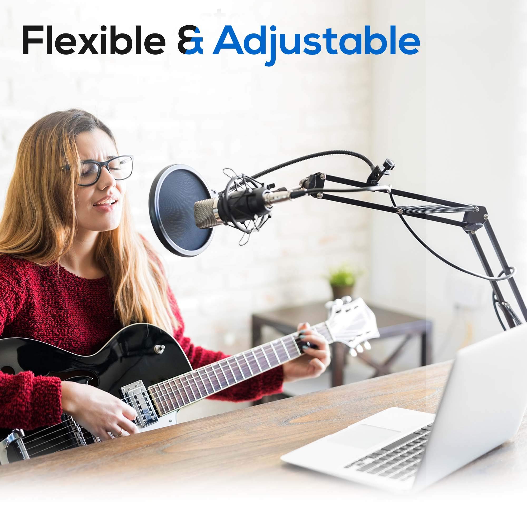 PYLE-PRO USB Suspension Boom Microphone Stand - Adjustable Compact USB Microphone Arm Stand, Durable Steel for Radio Broadcasting Studio, Voice-Over Sound Studio, Stages, and TV Stations PMKSHUSB04.5