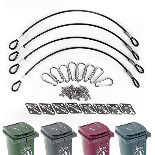 Trash Can Lid Lock,Trash Can Lock for Litter Prevention,Durable Nylon Coated Wire Rope&Stainless Steel Trash Lock, Keep Environment Clean ,Universal Fit(4Pack)