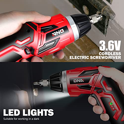 DNA MOTORING TOOLS-00237 Rechargeable 3.6V Cordless Electric Screwdriver Tool Kit with LED Worklight, Red