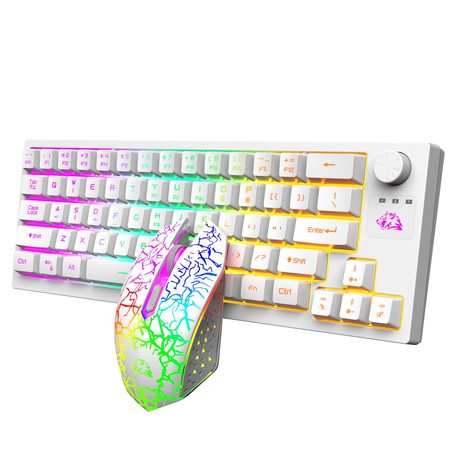 FELICON Small Double Color Keyboard and Mouse Combo, Rechargeable RGB Backlit 64 Key TKL Mechanical Keyboard and Crack Backlight Mouse, Mouse Pad for PC, MAC, Gamer