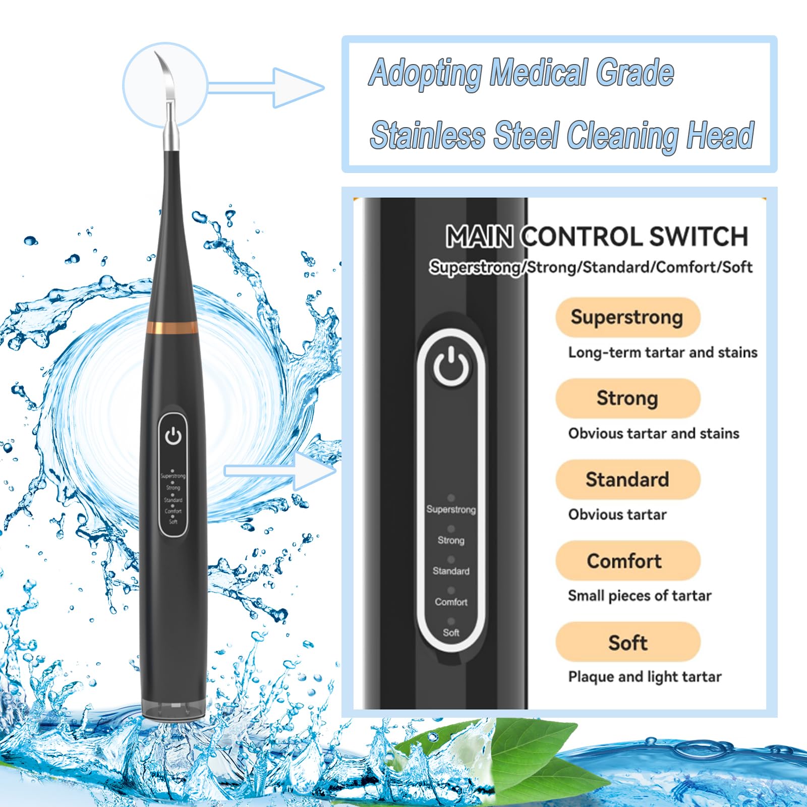FZChenrry Plaque Remover for Teeth,Pet Ultrasonic Cleaner,Teeth Cleaning Kit for Tartar and Stains,5 Modes with Dental Tools Scaler Scraper