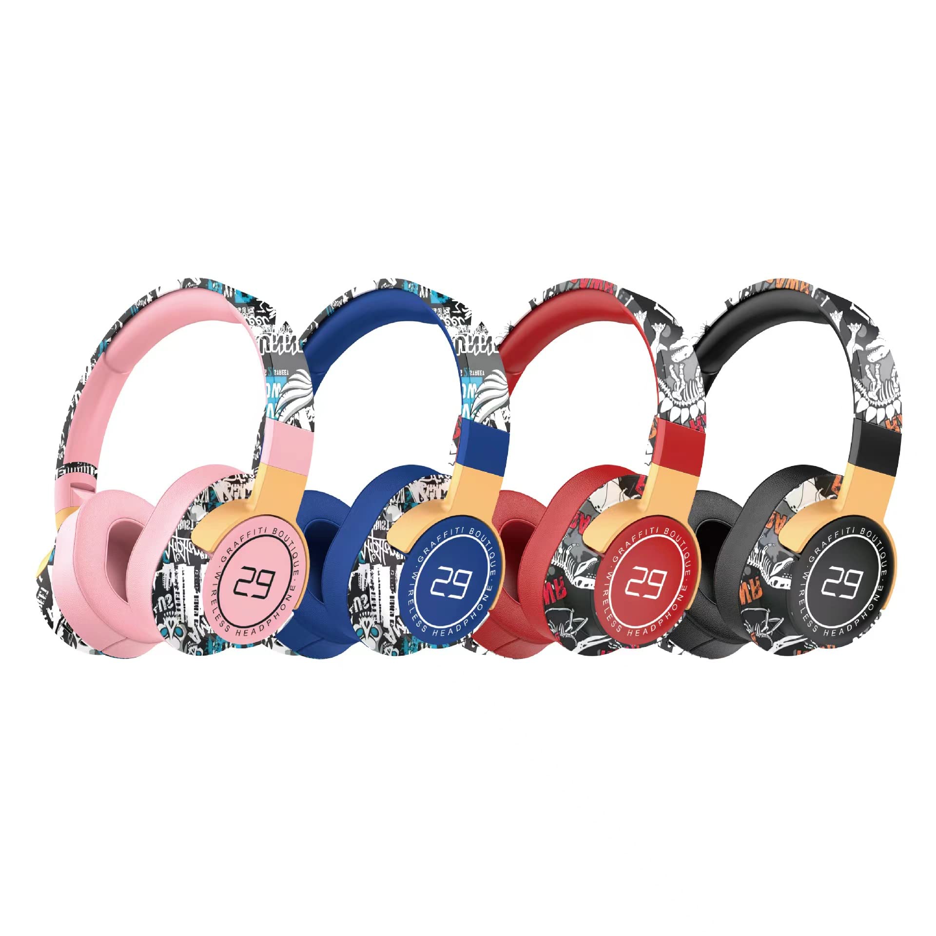 CBSOHDE Bluetooth Headphones Over The Ear, Graffiti Wired/Wireless Headphones with Microphone-Soft Ear Cushions, Foldable Hi-Fi Stereo Sound Bluetooth Headsets for Pad Laptop PC Cellphone (Pink)