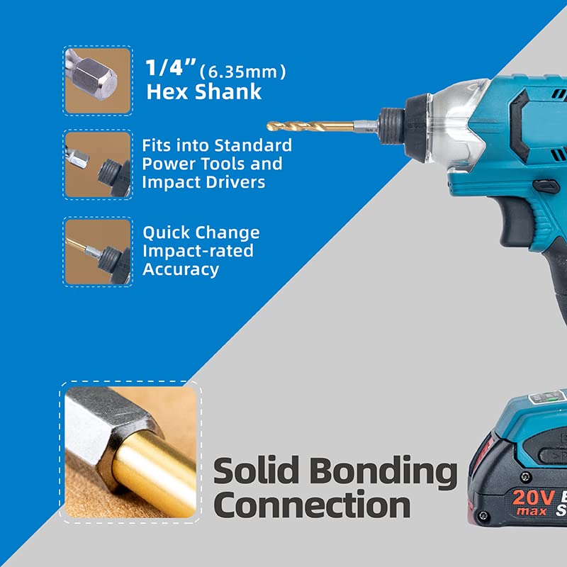 HIGHFIRE 22 Pieces Hex Shank Drill Bit Set for Impact Driver, HSS Twist Titanium Drill Bits for Metal, Hex Drive Quick Change Drill Bits Set