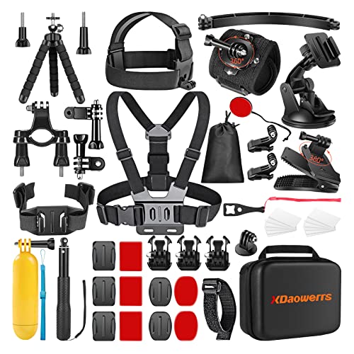 XDaowerrs Upgraded 50 in 1 Action Camera Accessories Kit for GoPro Hero11 10 9 8 7 6 5 4/GoPro Max/GoPro Fusion, Insta360, DJI Osmo Action1/2,Xiaomi Yi, APEMAN, AKASO Campark Action Camera and More