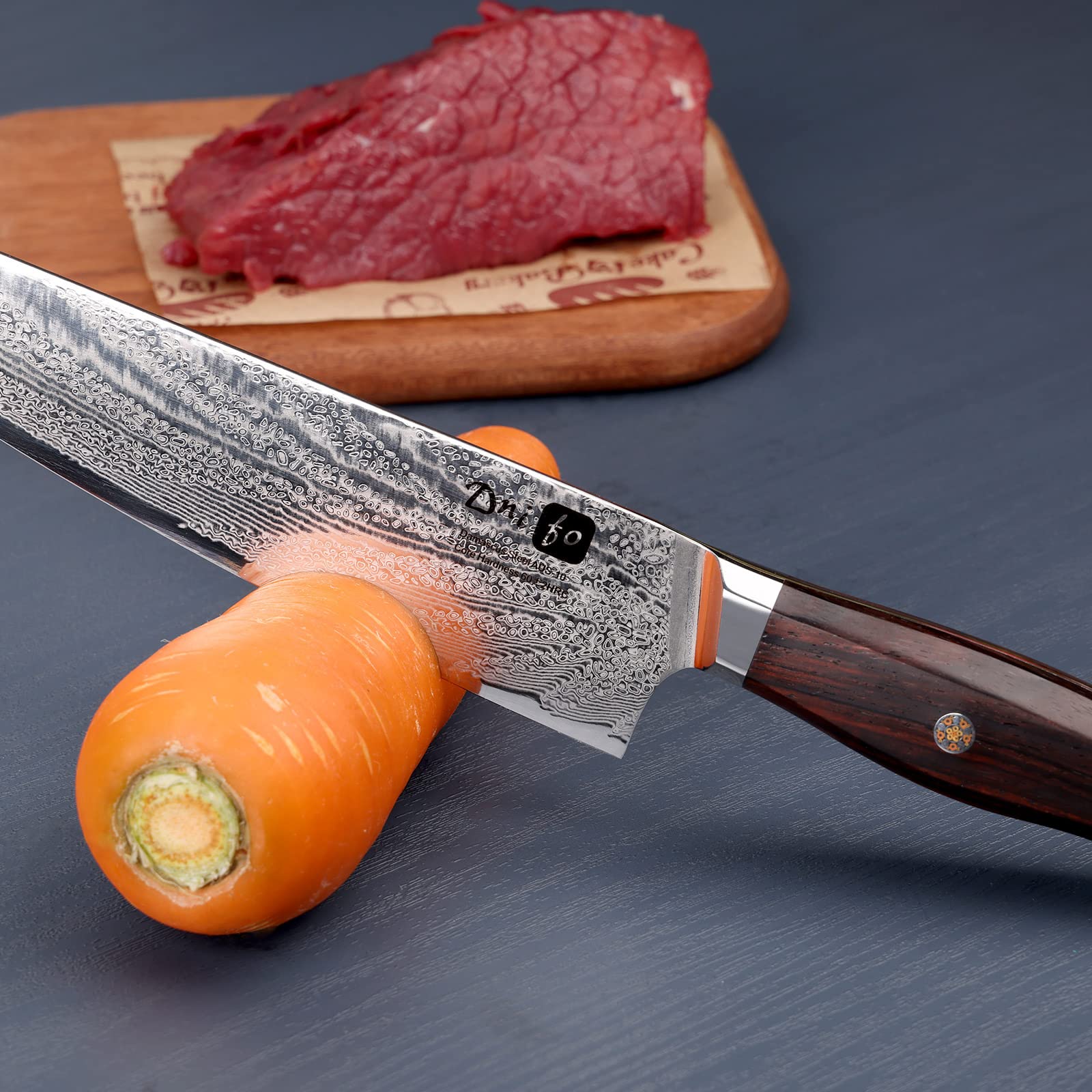 Dnifo Japanese Chef Knife 8-inch AUS-10 73-layer Damascus Stainless Steel Full Tang Non-stick Blade Kitchen Knife, Ergonomic Wooden Handle with Gift Box