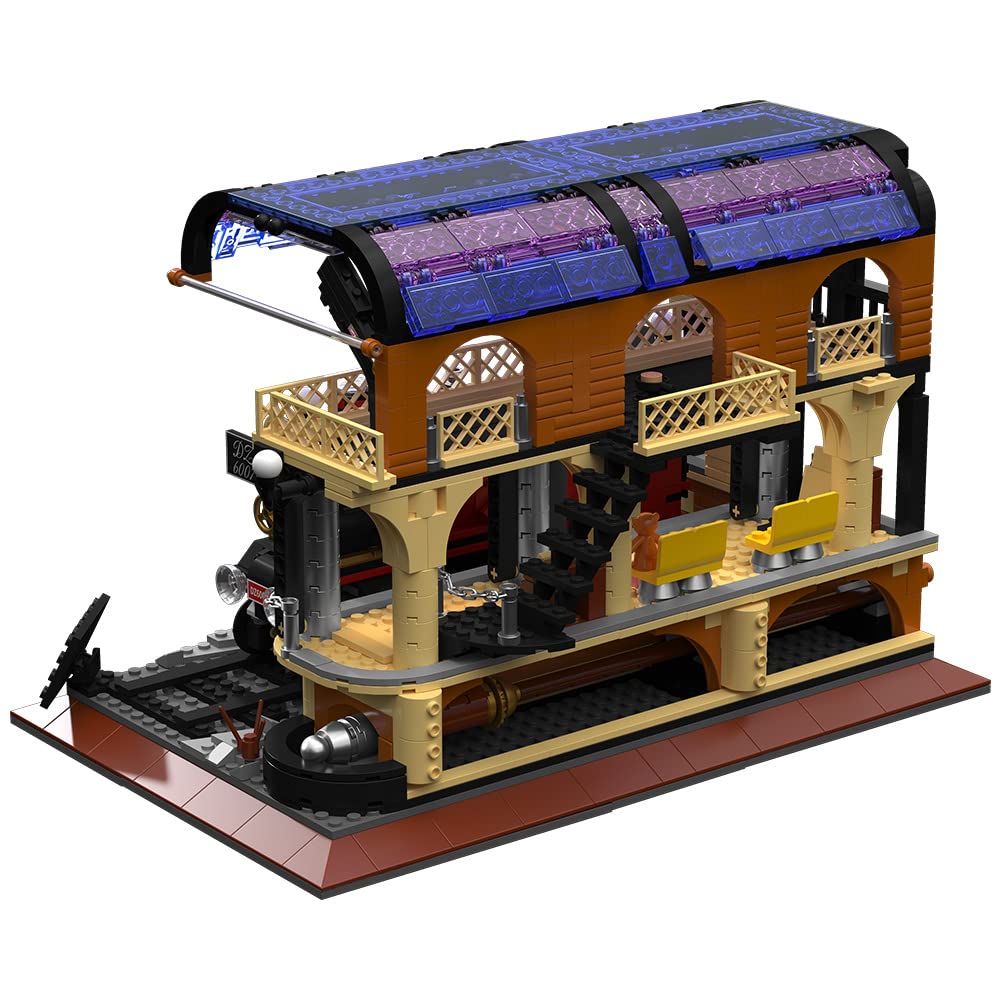 EDGKODK Retro Steam Magic Harry Express Building Kits, Collector's Edition Train Station Building Toys for Adult Challenge, 1308 Pieces Mini Bricks