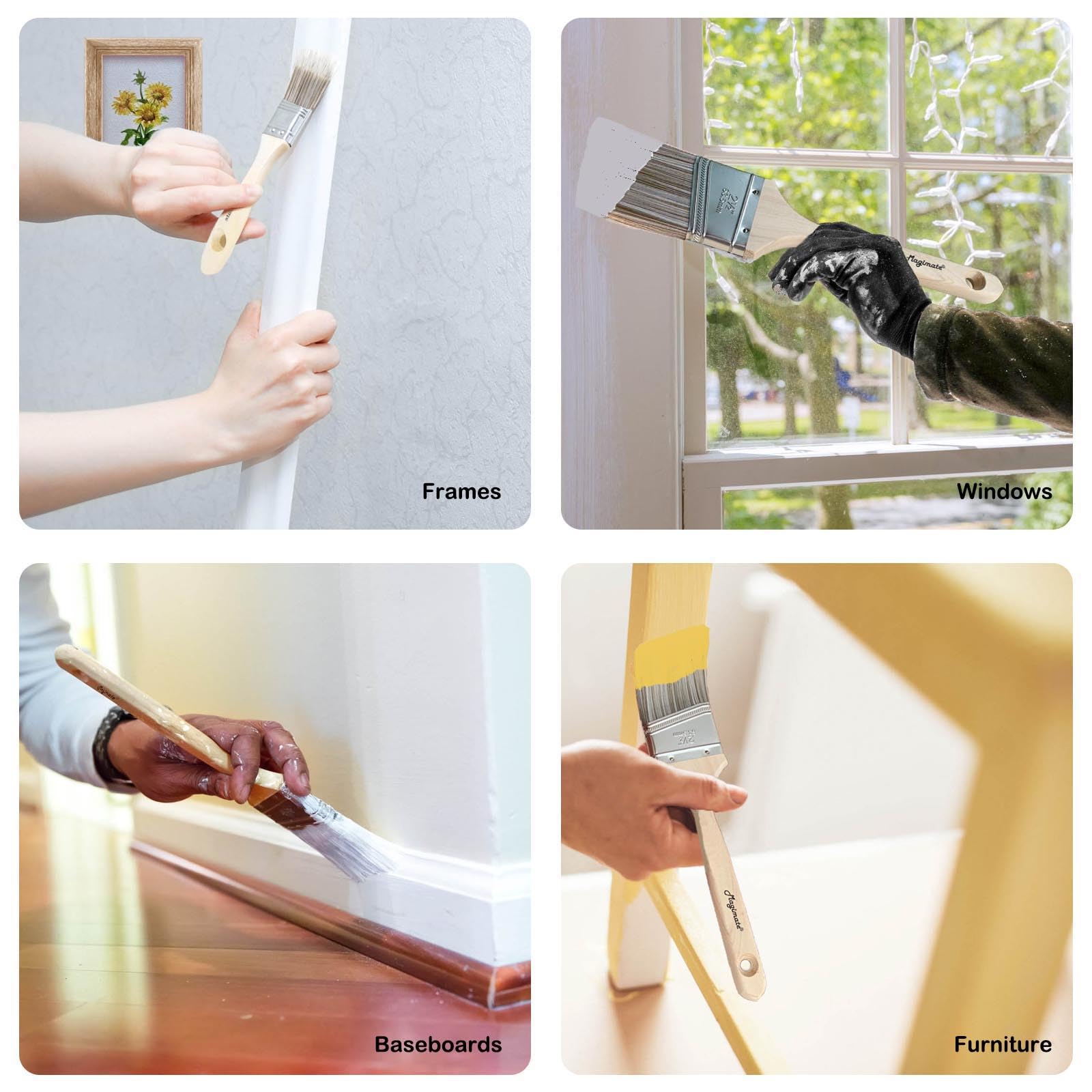 Magimate Paint Brushes Set, Sash Brushes, Soft Tapered Filament, Wood Stain Brushes for Walls, Cabinets and Fences Pack of 5