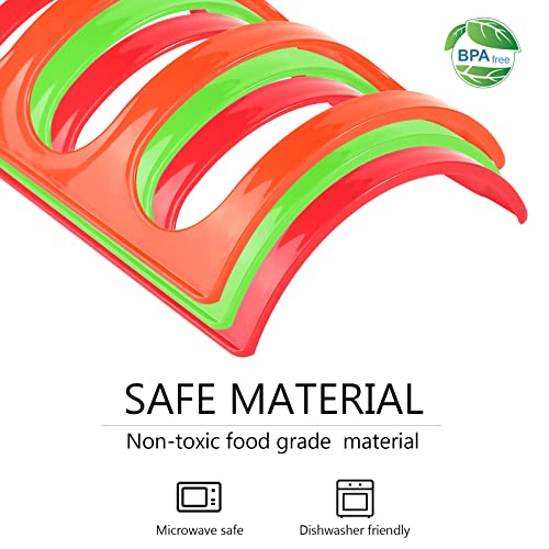 Koluti Colorful Taco Holder Stand Set of 6, Hard and Sturdy Taco Shell Plates Tray Style Rack, Each Hold 3 Tacos, BPA Free Food Grade Plastic Material, Microwave & Dishwasher Safe, (Red Orange Green)