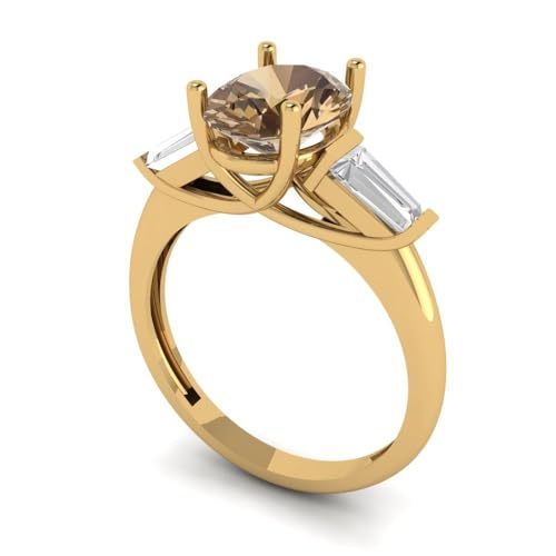 Clara Pucci 2.5ct Oval Baguette cut 3 stone Solitaire Champagne Simulated Diamond Engagement Anniversary Bridal Ring 18K Yellow Gold 10.5