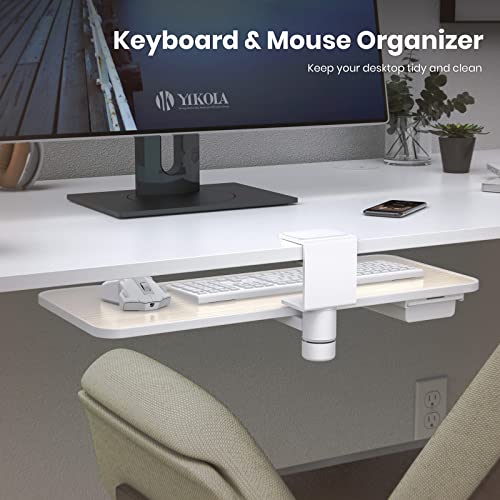 Keyboard Tray Under Desk,360 Rotating Keyboard&Mouse Tray with Drawer,Yikola Desk Extender Adjustable C-Clamp, Ergonomic Platform Tray Under Table,No Drilling Install 23.54'' x 9.8''in-Oak Pattern…