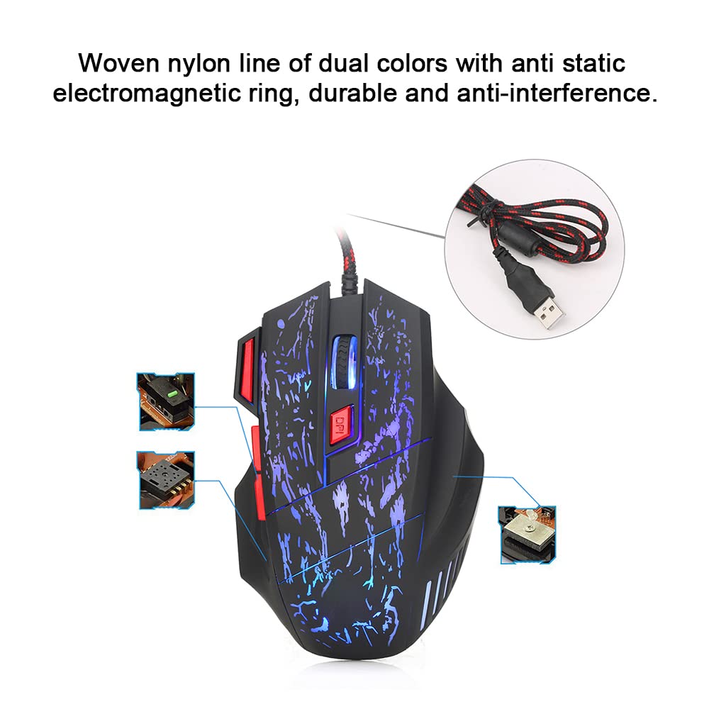 Docooler Keyboard and Mouse Combo - Single Handed Gaming Keyboard 35 Keys LED Backlight + Wired Gaming Mouse with Breathing Light 5500 DPI 7 Button