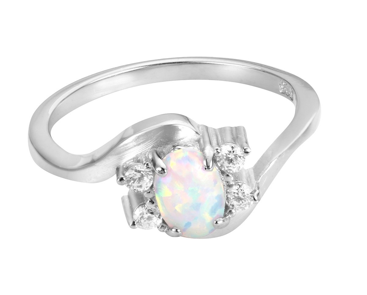 CloseoutWarehouse Oval White Simulated Opal Swirl Tension Ring Sterling Silver Size 11