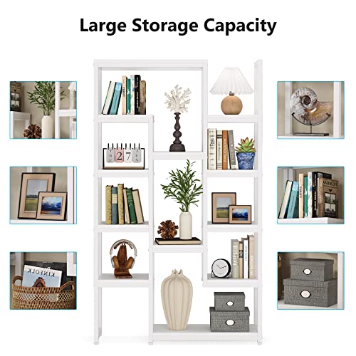 TRIBESIGNS WAY TO ORIGIN 6-Tier White Bookshelf and Bookcase, 70.9-inch Tall Bookcase with 12-Shelf Open Display Shelves, Modern Industrial Book Storage Organizer for Living Room, Home Office