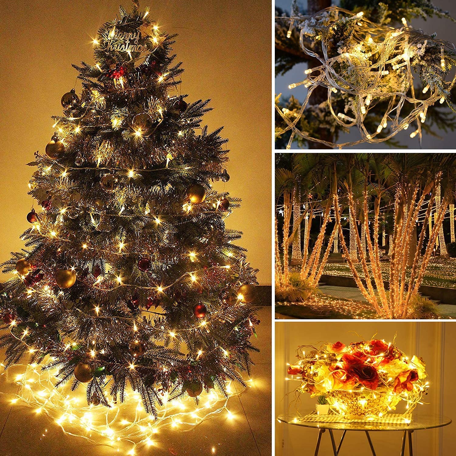 Qedertek Solar String Lights, 72ft 200 LED Fairy Lights, 8 Modes Ambiance Lighting for Outdoor, Patio, Lawn, Landscape, Garden, Home, Wedding (4 Pack, Cool White)
