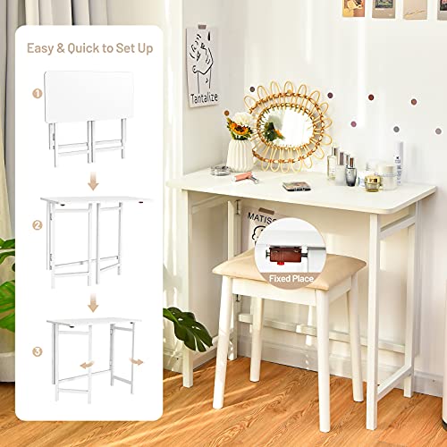 COSTWAY Folding Computer Desk, Simple Modern Writing Desk for Small Space, Space Saving Compact PC Laptop Study Workstation for Home Office, Easy Assembly, White