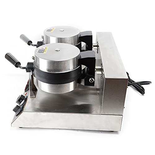 Waffle Maker 2400W Electric Double Heads Waffle Machine Non-stick Round Waffle Iron Maker Thicken Stainless Steel Home or Commercial Use Restaurant or Bakery 110V
