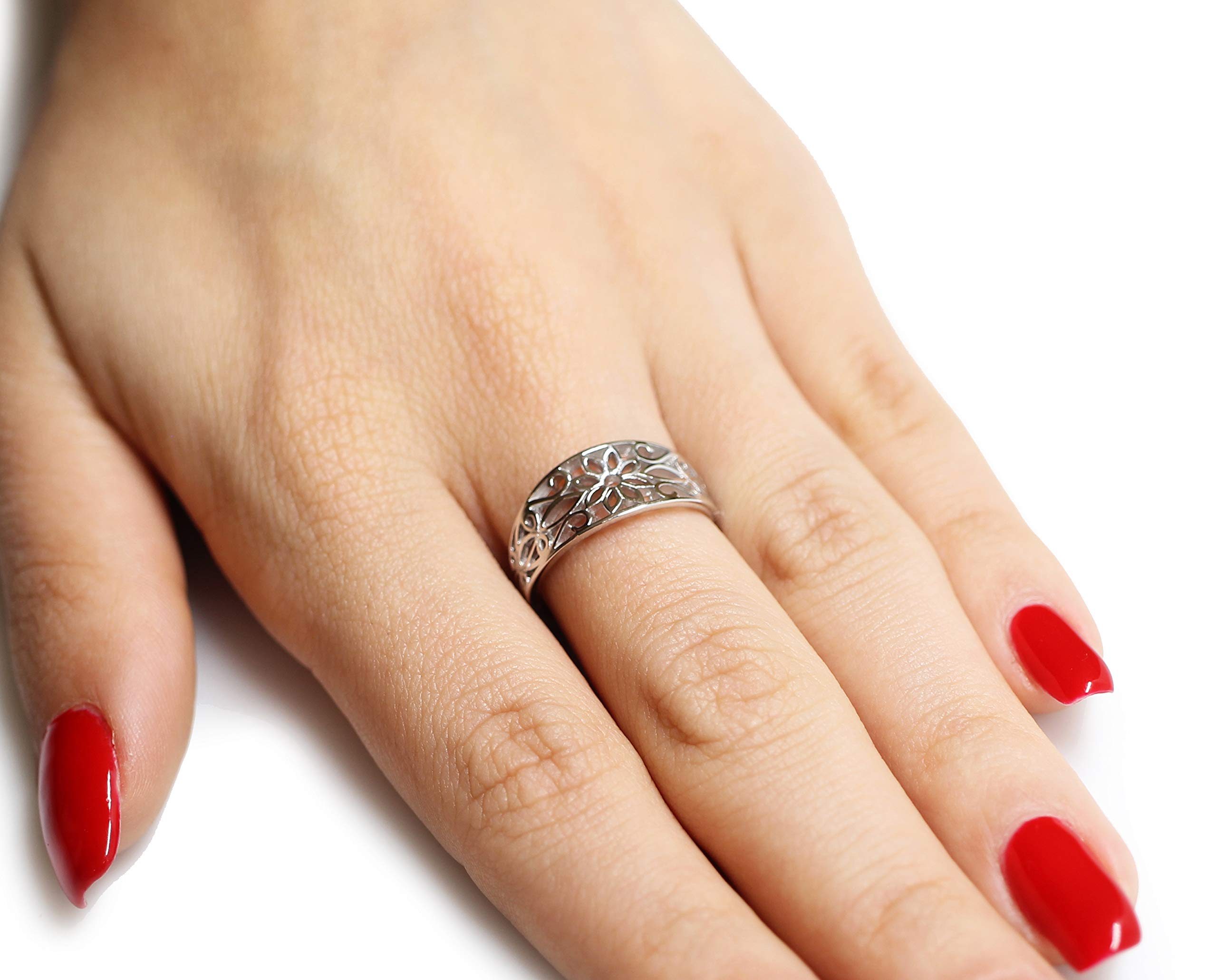 CloseoutWarehouse 925 Sterling Silver Antique Filigree Design Floral Ring Size 14