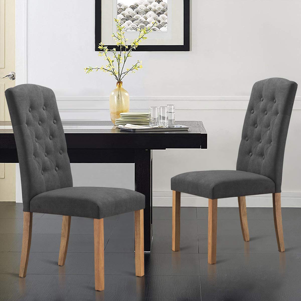 COSTWAY Set of 2 Dining Chairs, Ergonomic Design PU Leather Upholstered, Wear-Resistant Armless Leisure Chair with Foot Pads for Home Office Kitchen (Nature)