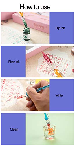 XIAOYU Luminous Glass Dip Pen Ink Set - Crystal Glass Dip Pen with 12 Colorful Inks for Art, Writing, Signatures, Calligraphy - Ice Blue