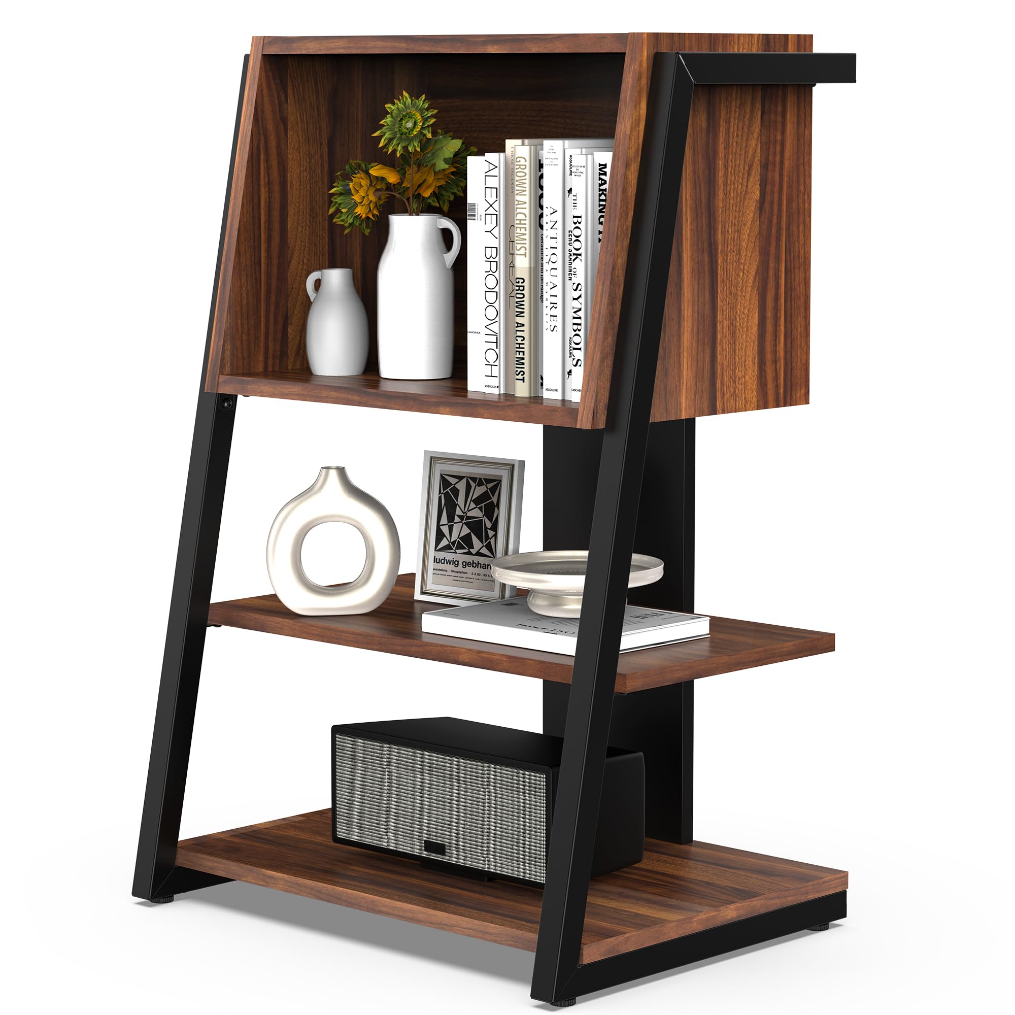 Fenge Bookshelf, 4 Tier Industrial Bookcase, Ladder Book Shelf with Storage Organizer, Small Bookshelves and bookcases for Office, Bedroom, Living Room