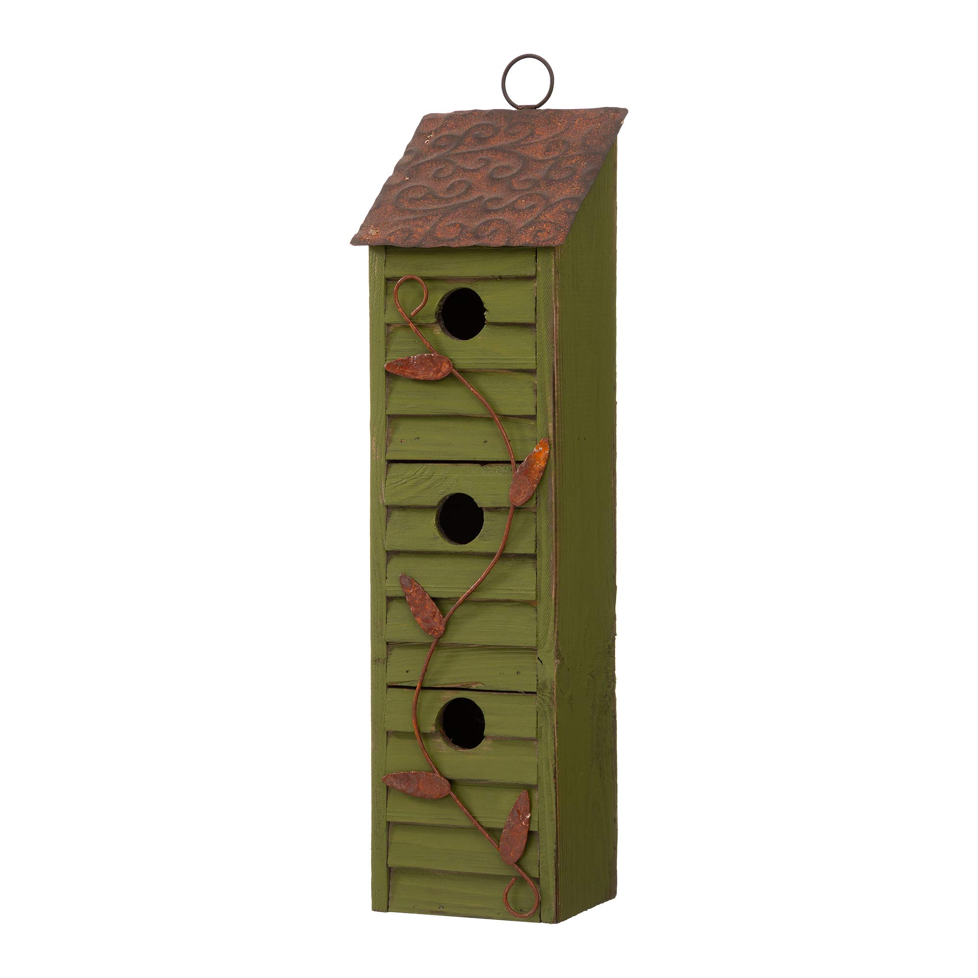Glitzhome JK97321 3-Tier Hanging Bird House Wooden Window Shutters Birdhouse 18 Inch Tall, Green