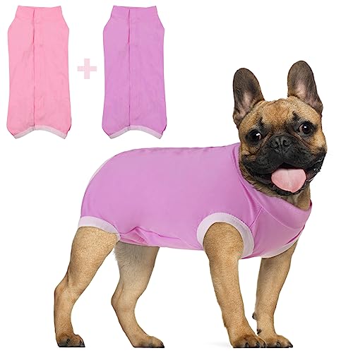 SAWMONG 2 Pack Recovery Suit for Dogs After Surgery, Dog Recovery Suit Dog Spay Surgical Suit for Female Dogs, Dog Onesie Body Suit for Surgery Male Substitute Dog E-Collar,L