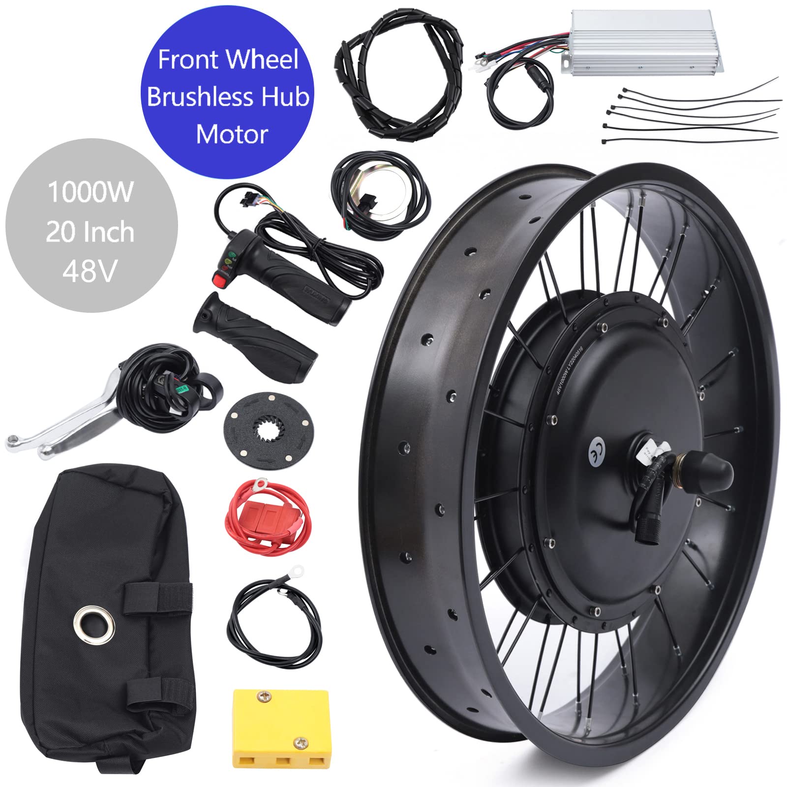 CNCEST Electric Bicycle EBike Conversion Kit for Electric Bike 20" Fat Front or Rear Wheel, E-Bike Front Wheel Frame Kit, 20" 48V 1000W Electric Bicycle Hub Motor Kit for Fat Tire