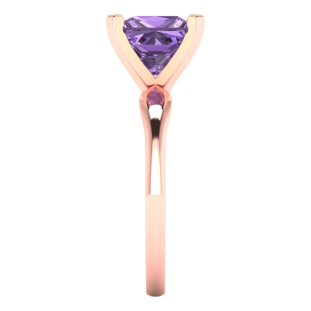Clara Pucci 2.5ct Princess Cut Solitaire Simulated Alexandrite Engagement Wedding Bridal Wedding Anniversary Ring in 14k Rose Gold 7.75