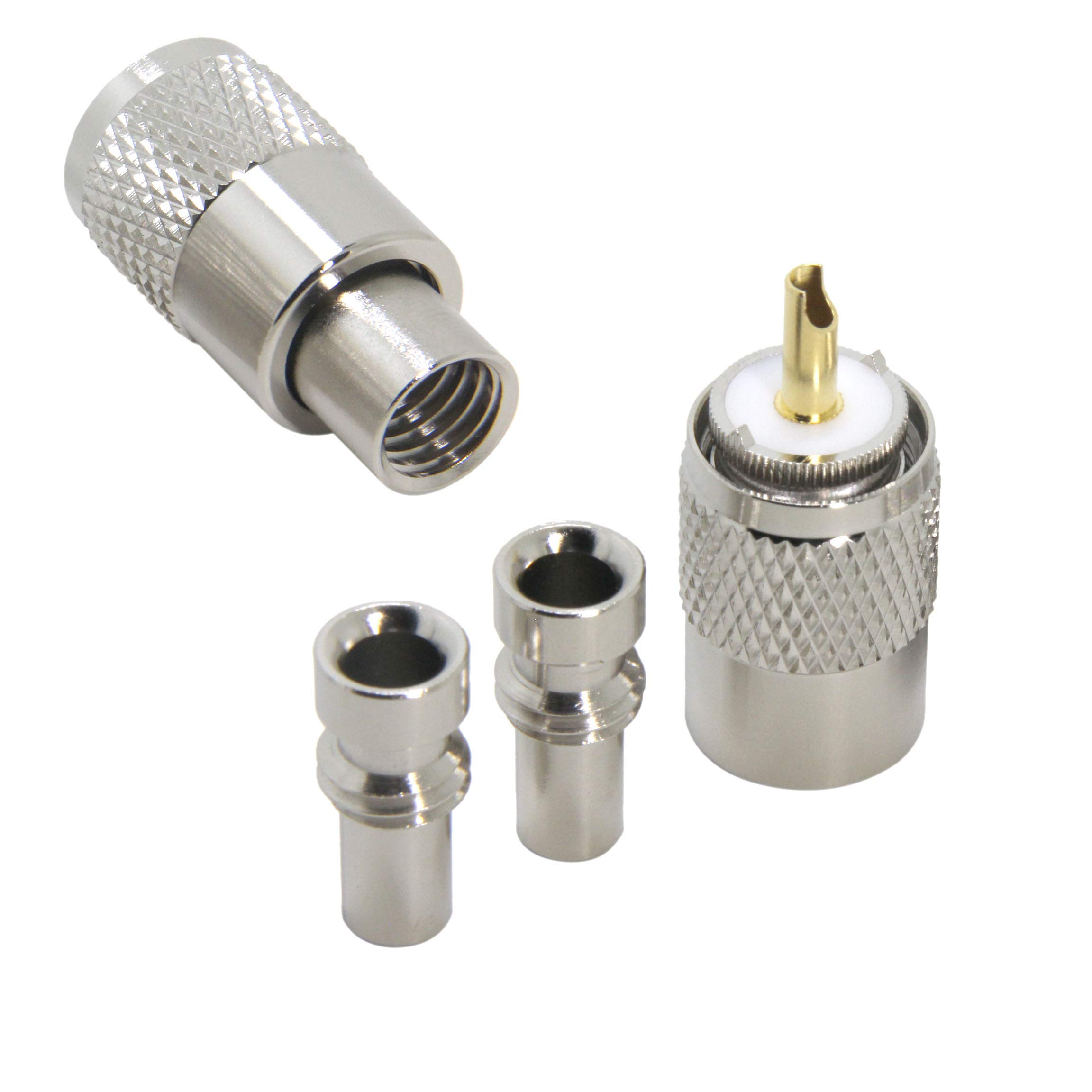 RFAdapter PL259 Coax Connectors, 5 Pack PL-259 UHF Male Solder Connectors with UG-175 Reducer Teflon Material for RG-58, RG-213, LMR195, RG142