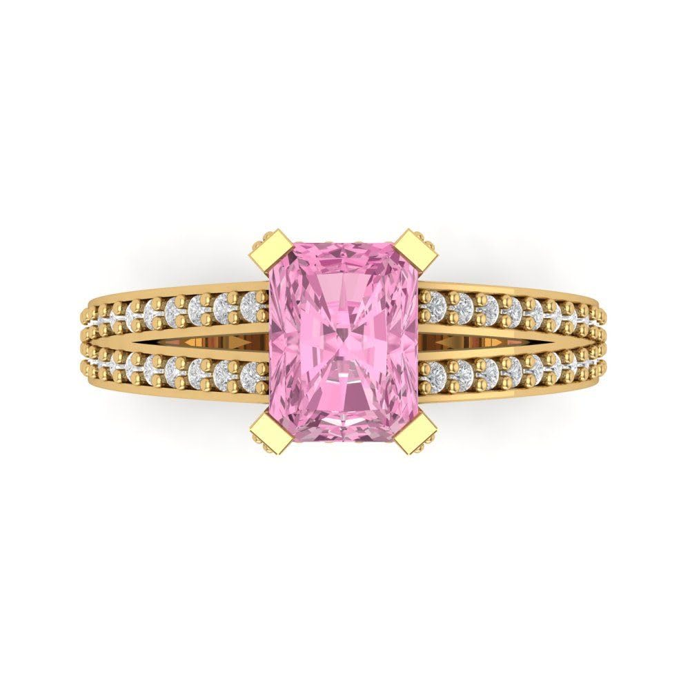 Clara Pucci 2.64ct Emerald Cut Solitaire split shank Pink Simulated Diamond Designer Wedding Anniversary Bridal Ring 14k Yellow Gold