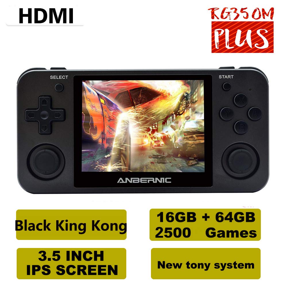 RG350M Handheld Game Console with Opening Linux Tony System HDMI Output 64Bit 3.5inch IPS Screen , Retro Game Console with 32G TF Card 2500 Classic Games Portable Video Game Console (Black)