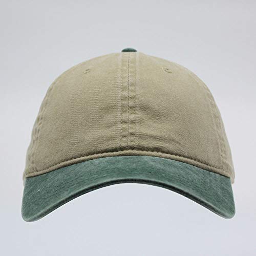 Classic Washed Dyed Cotton Twill Soft Crown Adjustable Dad Hat Baseball Cap (Dark Green/Khaki)