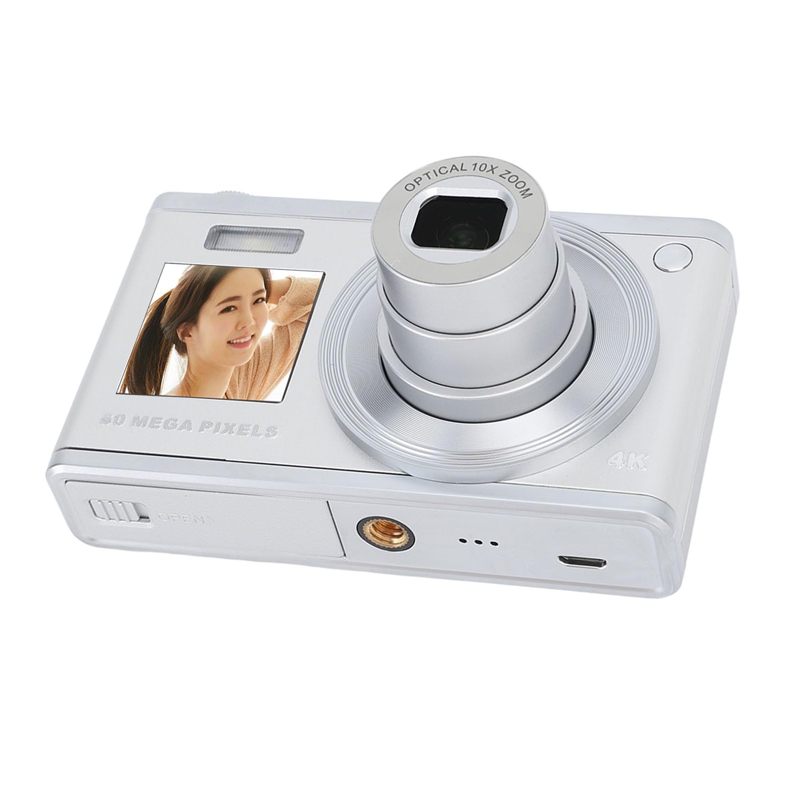 Compact Camera, Autofocus Digital Camera Dual HD IPS Screen with Built in Flash for Photography (Silver)